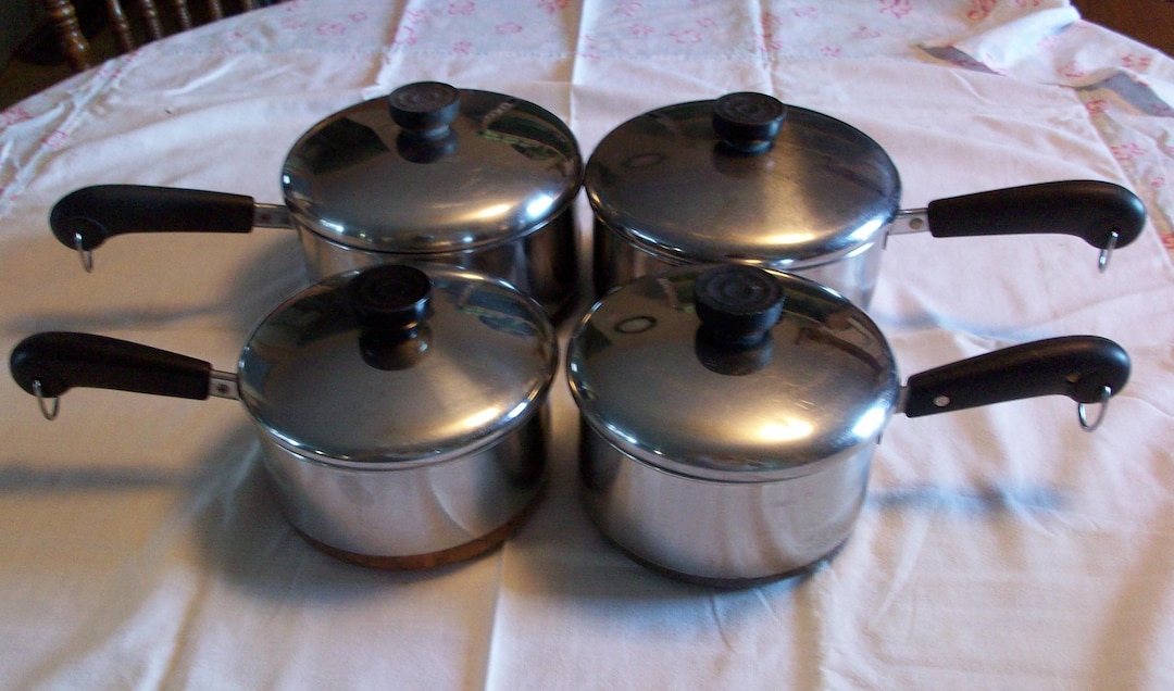 Vintage Revere Ware Pots and Pans With Lids 3 Copper Bottom 1 Stainless ...