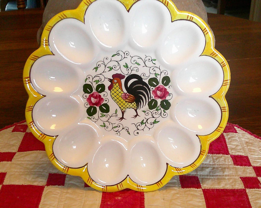 Vintage PY Rooster and Roses Egg Plate 9 1/2" Japan - Etsy