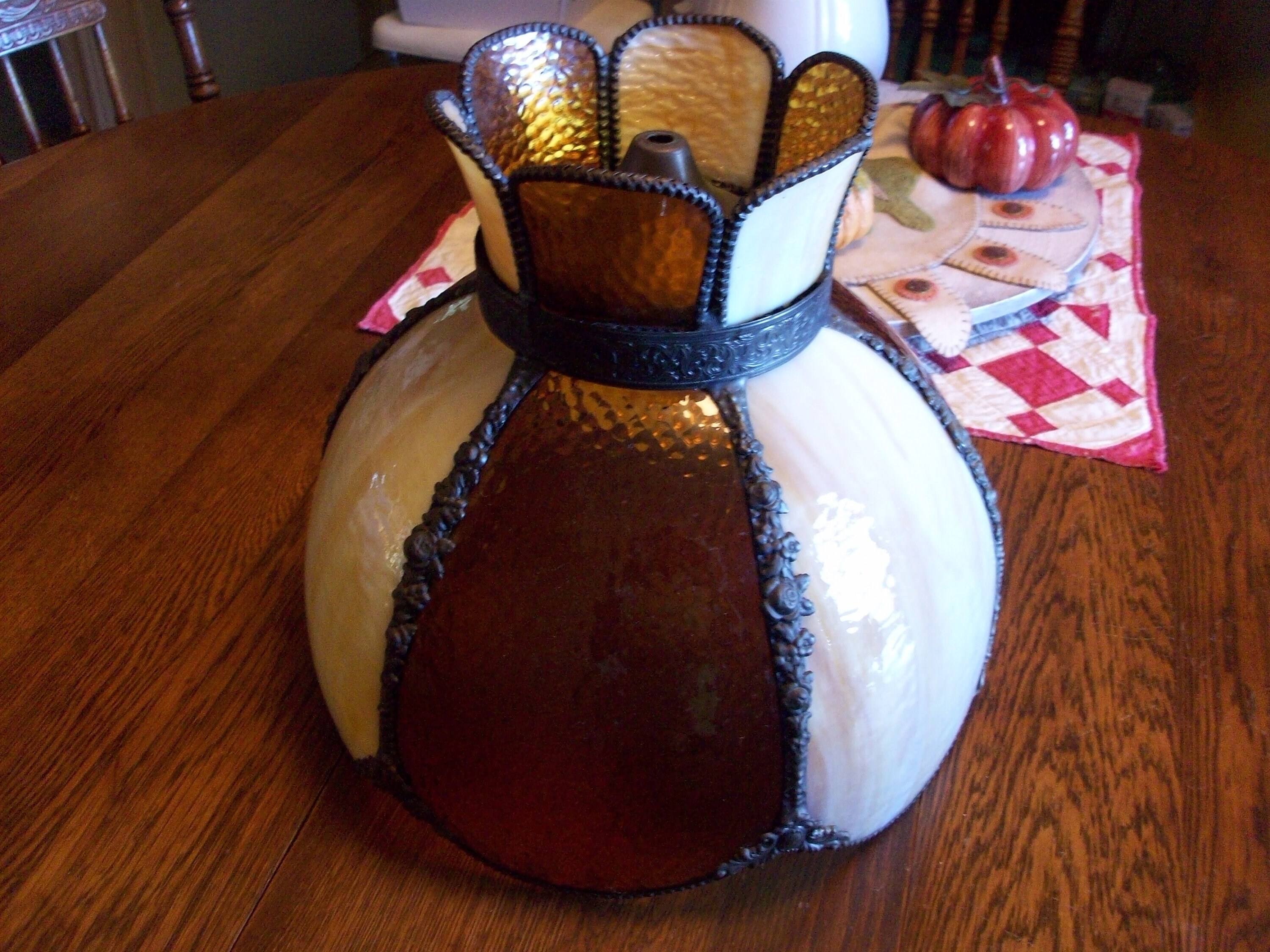Vintage 1970's Brown and Cream Slag Glass Shade Brass Frame SHADE ONLY ...