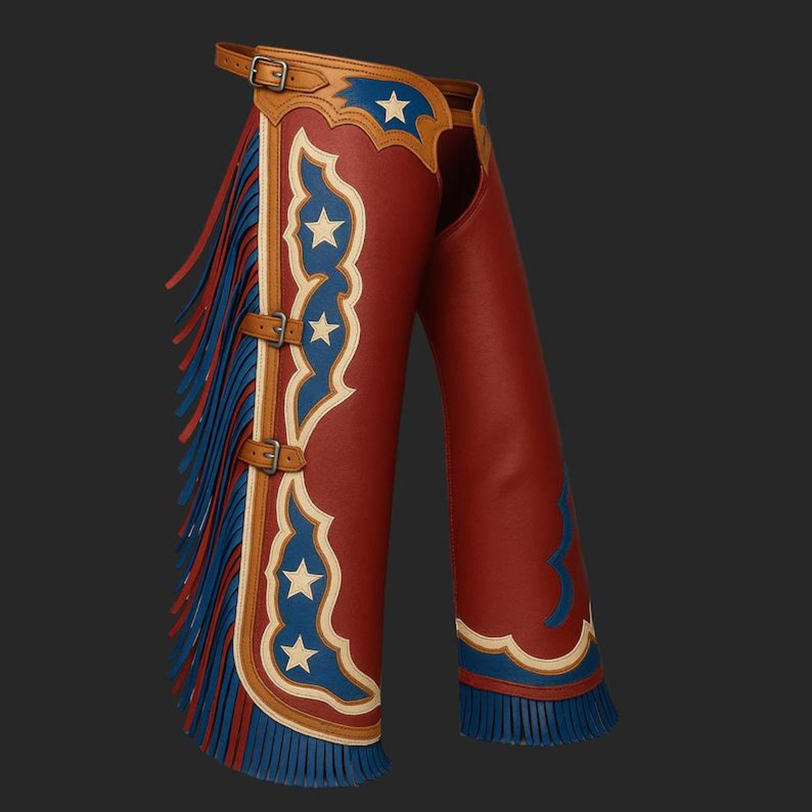 Western Cowboy Leather Chaps – Blue & Tan Rodeo Fringe Chaps, Star ...