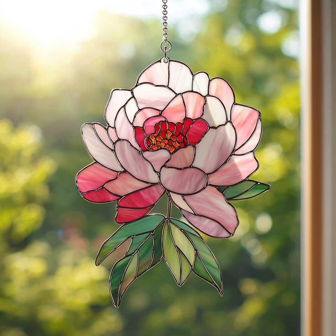 Peony Suncatcher Hanging Sign, Peony Window Acrylic Sign, Peony Gifts ...