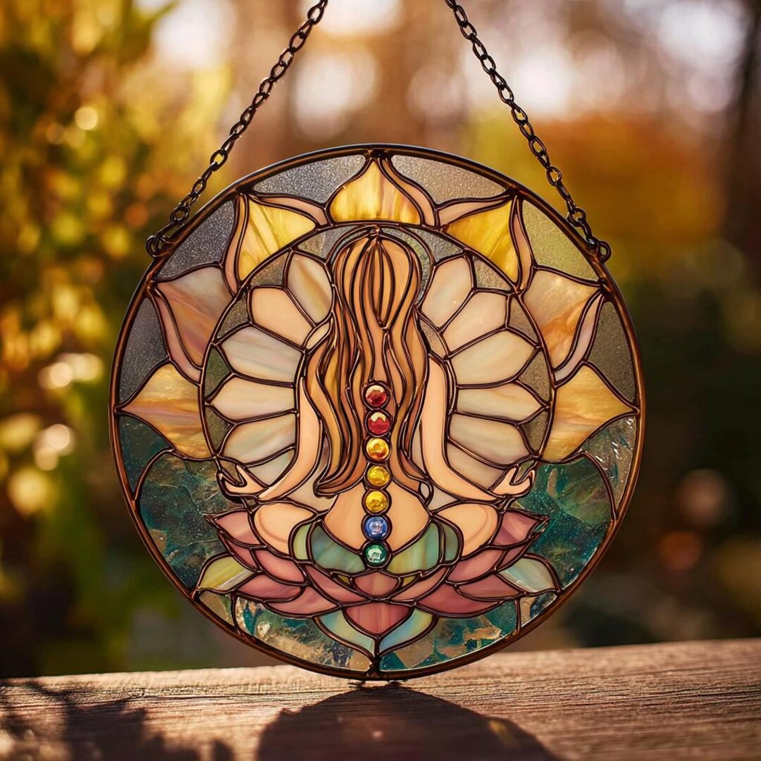 Chakra Meditation Stained Glass Style Suncatcher Yoga Window Hanging ...