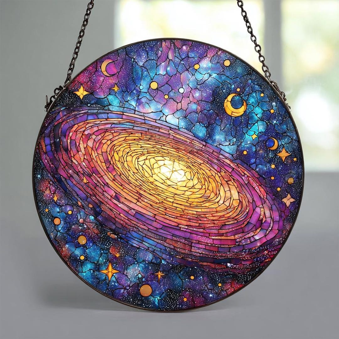 Spiral Galaxy Stained Glass Window Panel – Cosmic Night Sky Galaxy ...