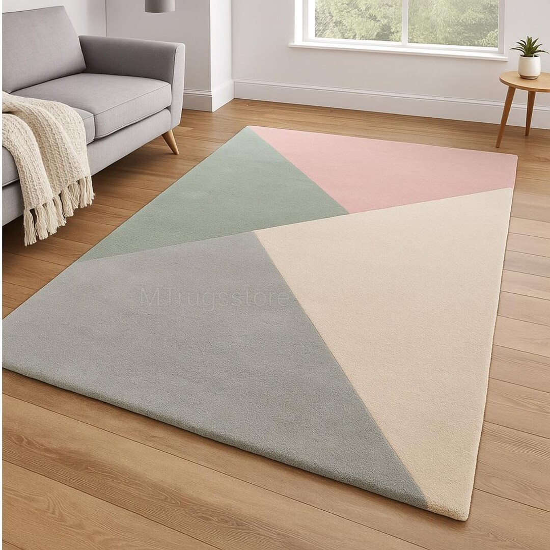 Triangle Tufted Wool Rug: Modern Geometric Area Rug Handmade Boho ...