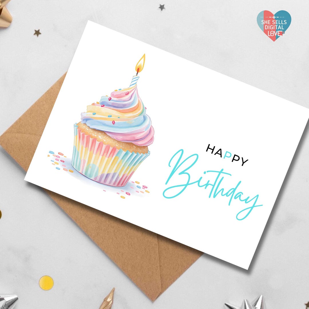 Printable Happy Birthday Card: Cheerful 7x5 Foldable Design (PDF, PNG ...