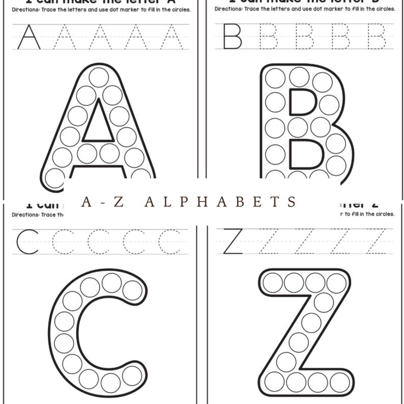 A-Z Animals & Letters Do-a-dot Worksheets: Fine Motor Skills Activities ...