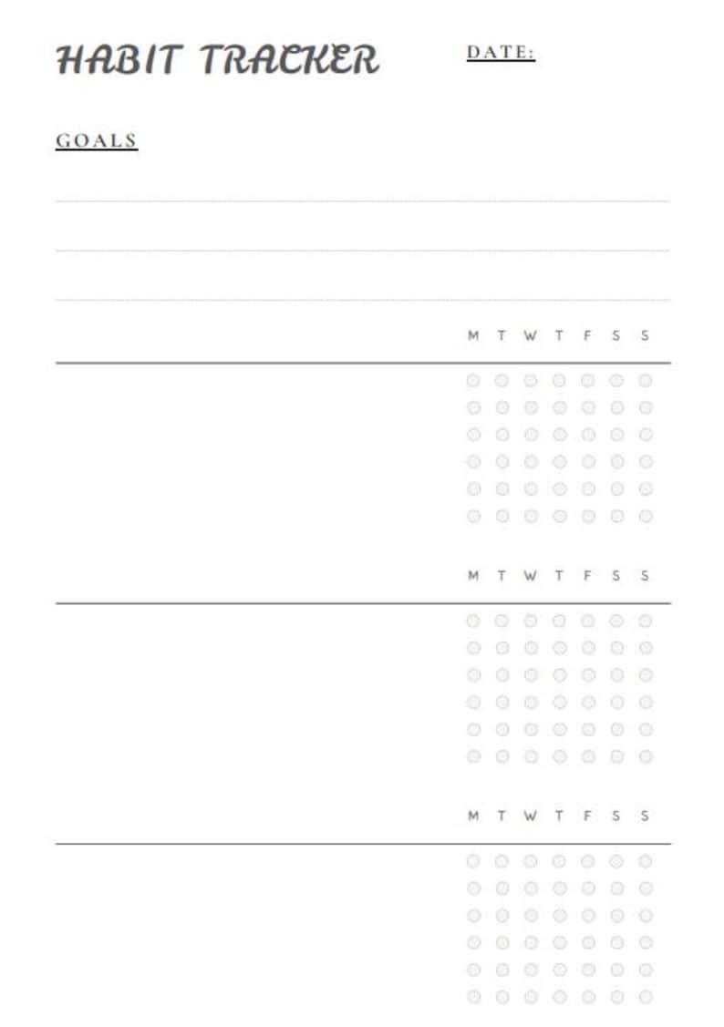 Minimalist Habit Tracker Printable PDF | Monthly Goal Planner | 1 to 3 ...