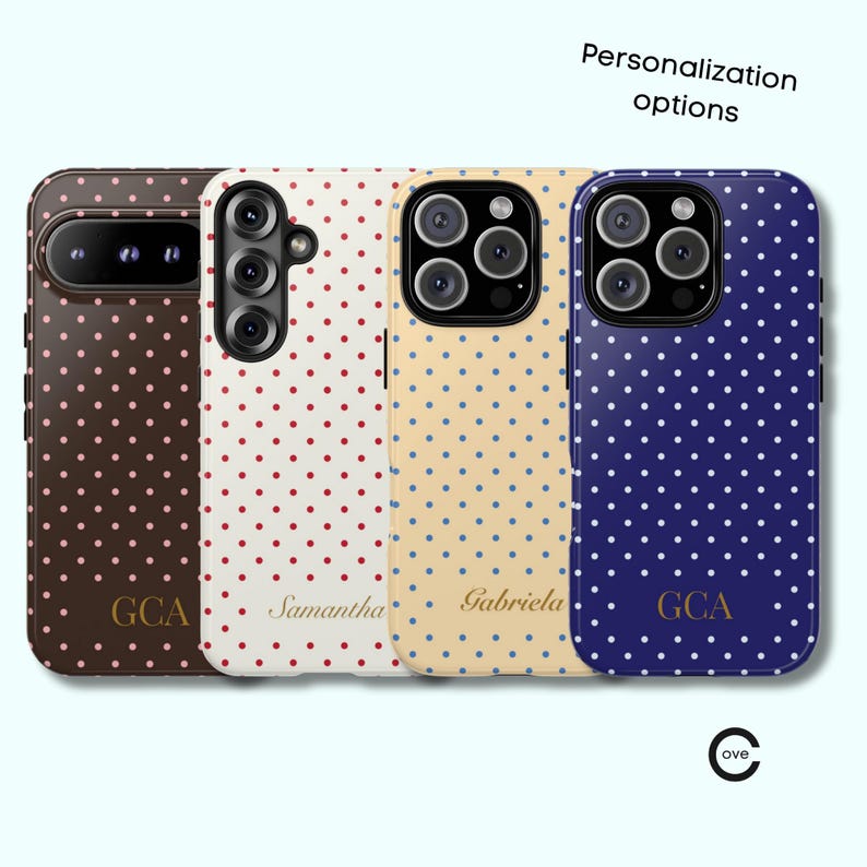 Personalised Polka Dot Monogram Custom Phone Case for iPhone 16 15 14 ...