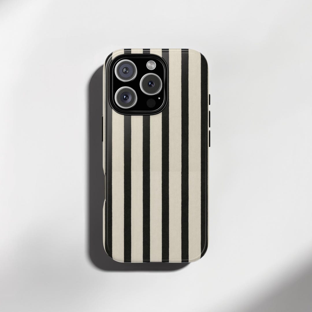 Textured Black off White Vertical Stripes Phone Case iPhone 16 iPhone ...