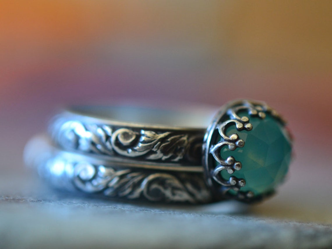 Opal Wedding Set Gothic Peruvian Blue Opal Engagement Ring | Etsy