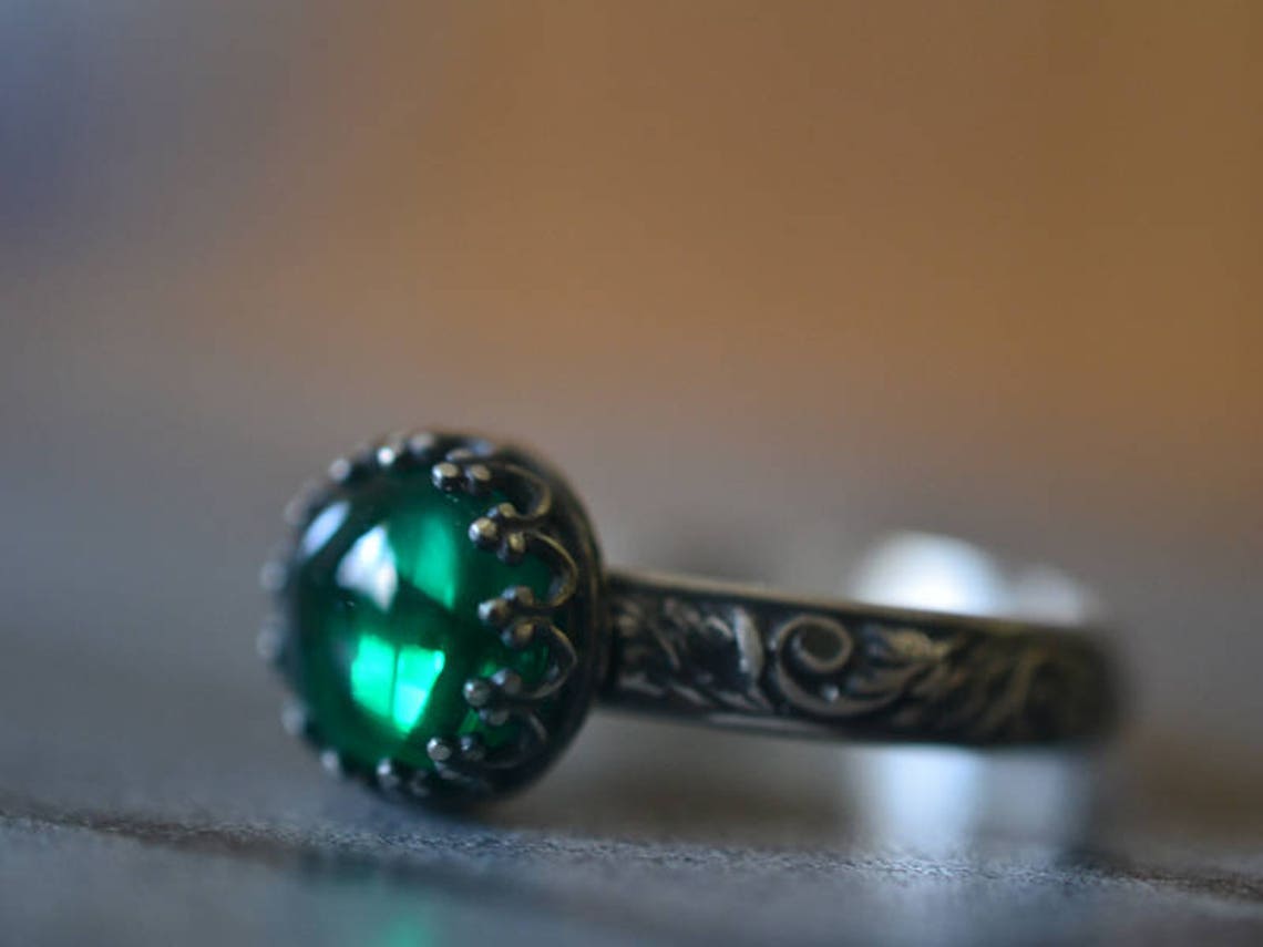 Women's Emerald Engagement Ring Custom Engraved Gothic | Etsy