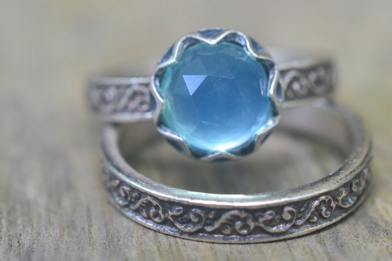 Opal Wedding Set Gothic Peruvian Blue Opal Engagement Ring - Etsy