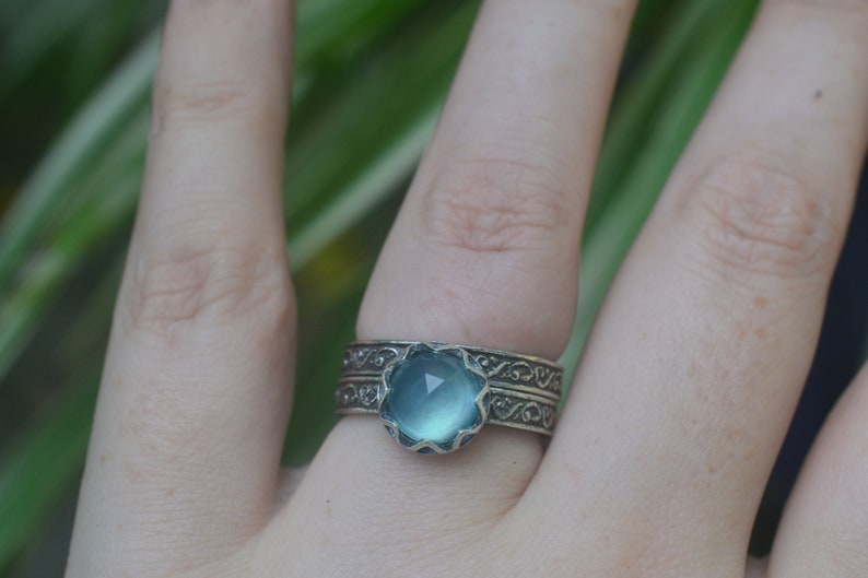 Opal Wedding Set Gothic Peruvian Blue Opal Engagement Ring - Etsy