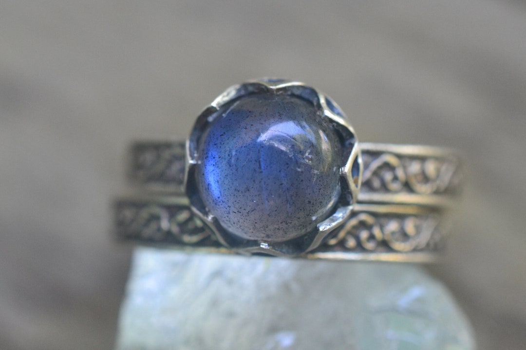 Labradorite Wedding Ring Set: Oxidized Sterling Silver Renaissance ...