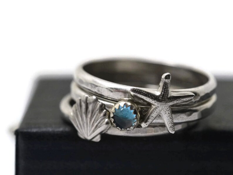 Shell & Starfish Stack Rings Women's Boho Seaside Ocean | Etsy