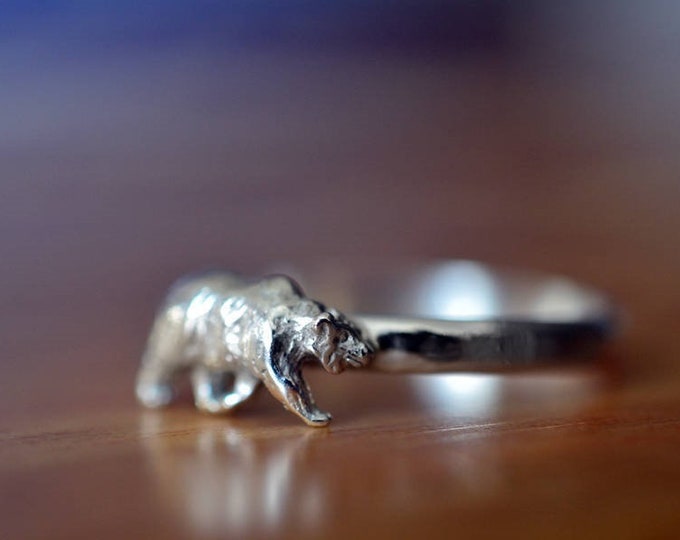 Silver Bear Ring, Polar Bear Grizzly Bear Charm Ring, Custom Engraved ...