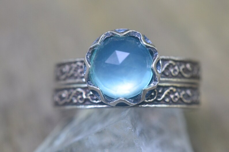 Opal Wedding Set Gothic Peruvian Blue Opal Engagement Ring - Etsy