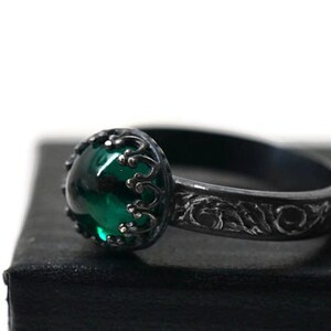 Women's Emerald Engagement Ring Custom Engraved Gothic | Etsy