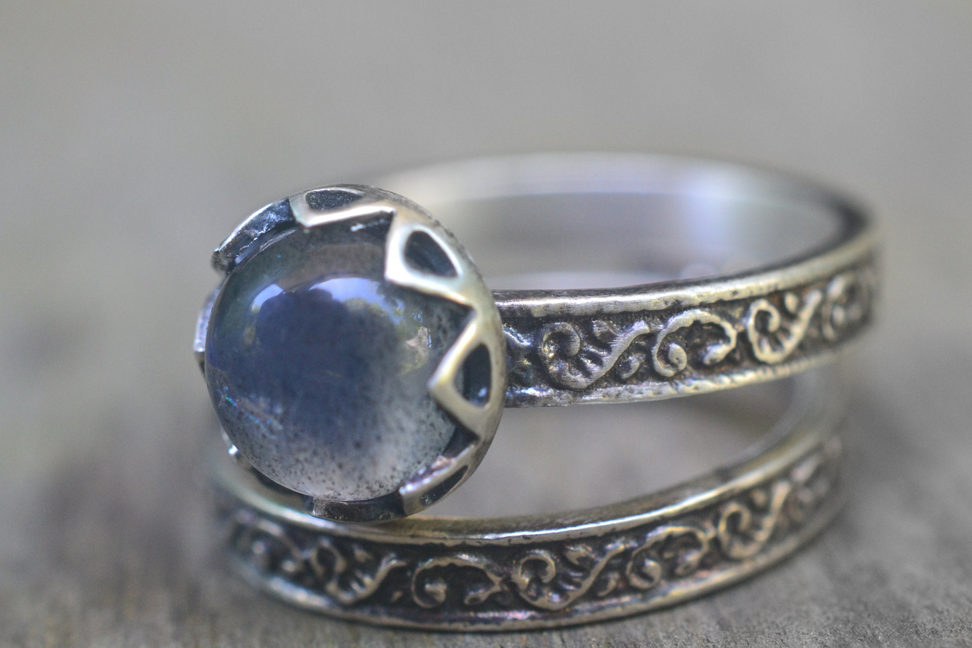 Labradorite Wedding Set Renaissance Style Engagement Ring Set - Etsy ...