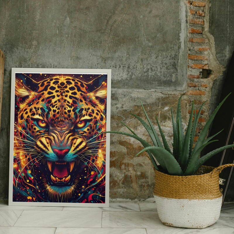 Roaring Leopard Drawing - Etsy