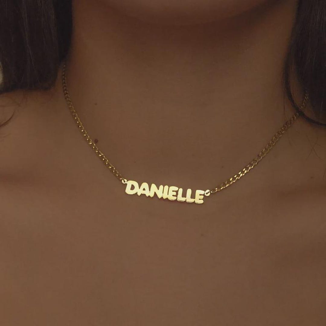 Custom Bubble Letter Nameplate Necklace: Sterling Silver, Gold Vermeil ...