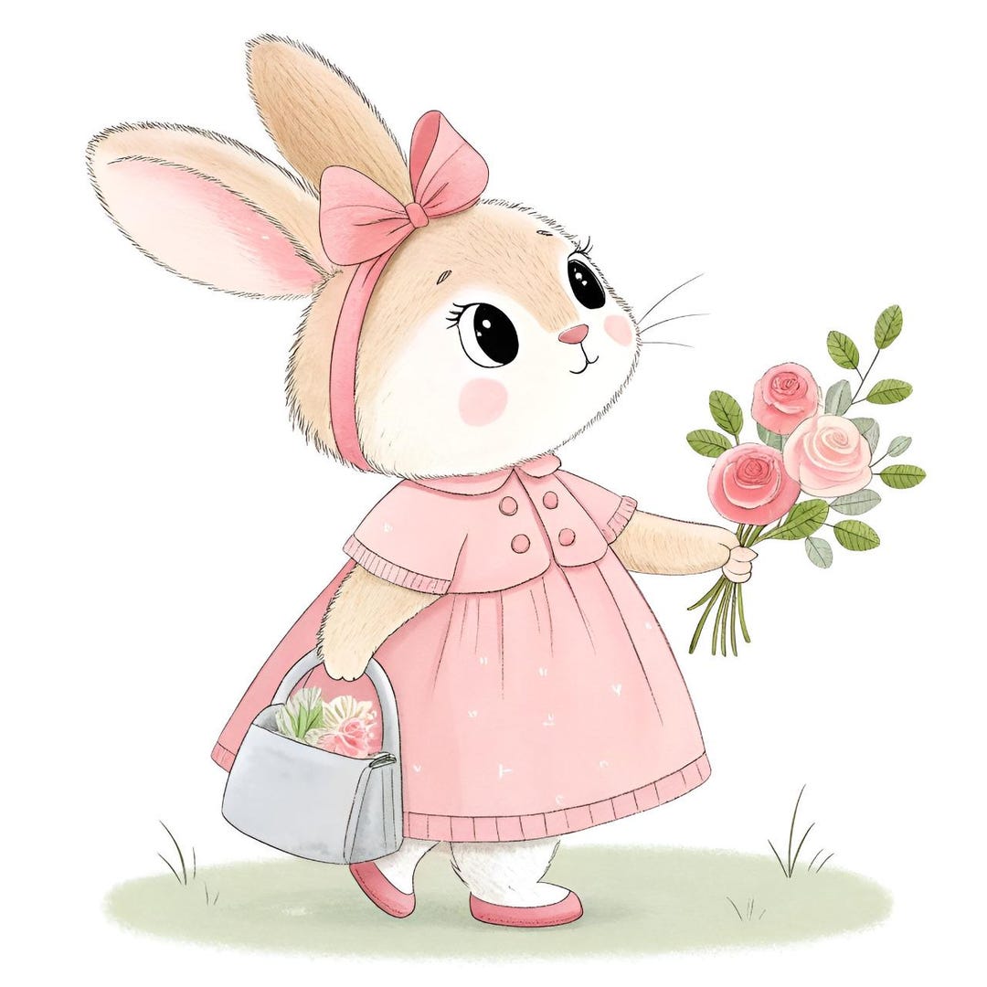 Watercolor Little Rabbit Clipart, Girly Rabbit Cute Bunny Style Clipart ...