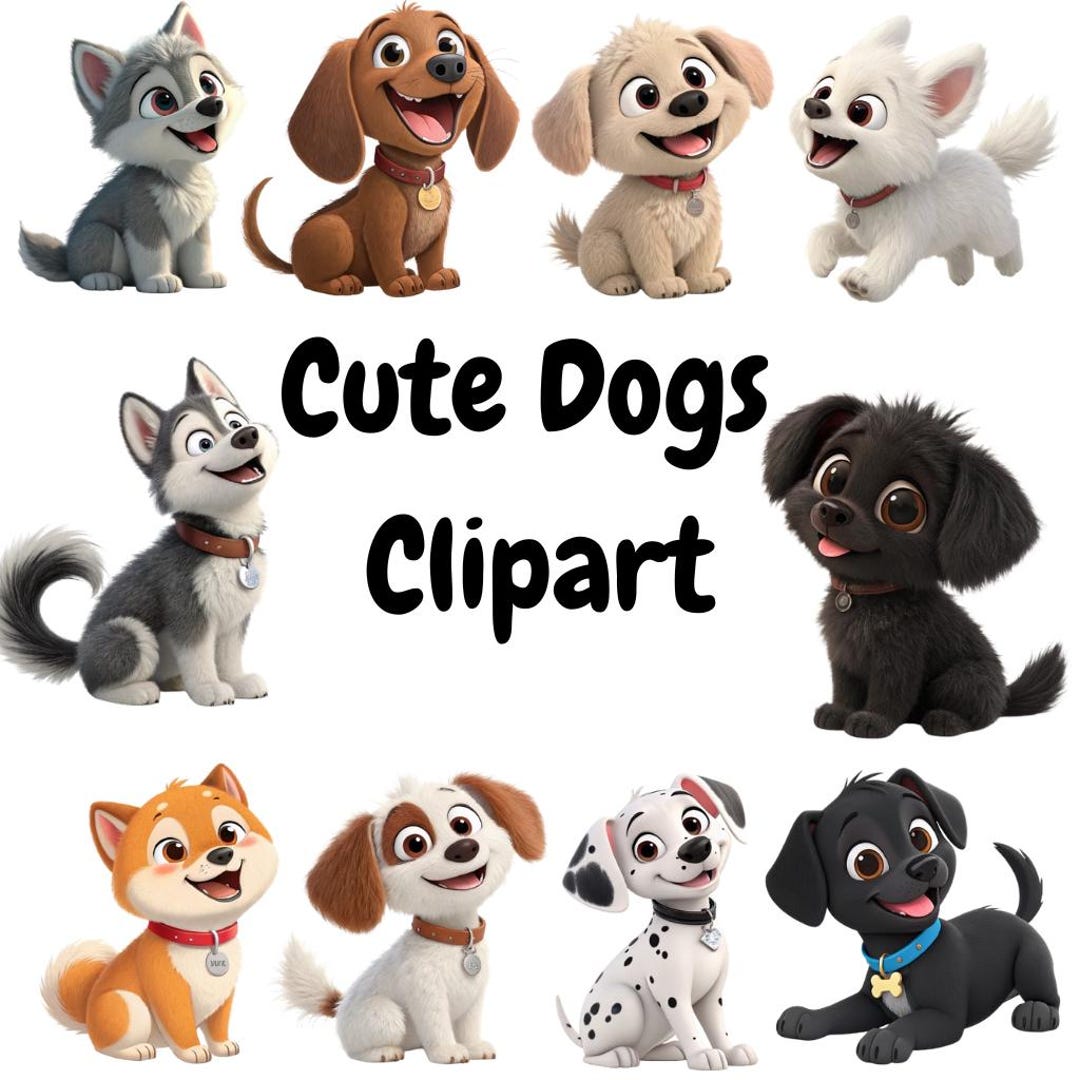 Cute Dogs Clipart Bundle, Cute Puppy PNG, Cartoon Dog, 15 High Quality ...