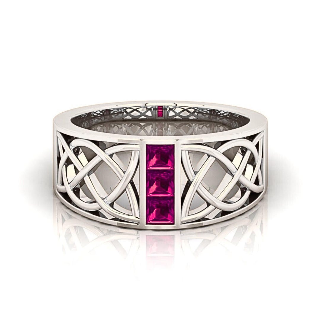 Lab Created Ruby Men's Ring: 925 Silver, Rhodium Plated Band for Him - Etsy