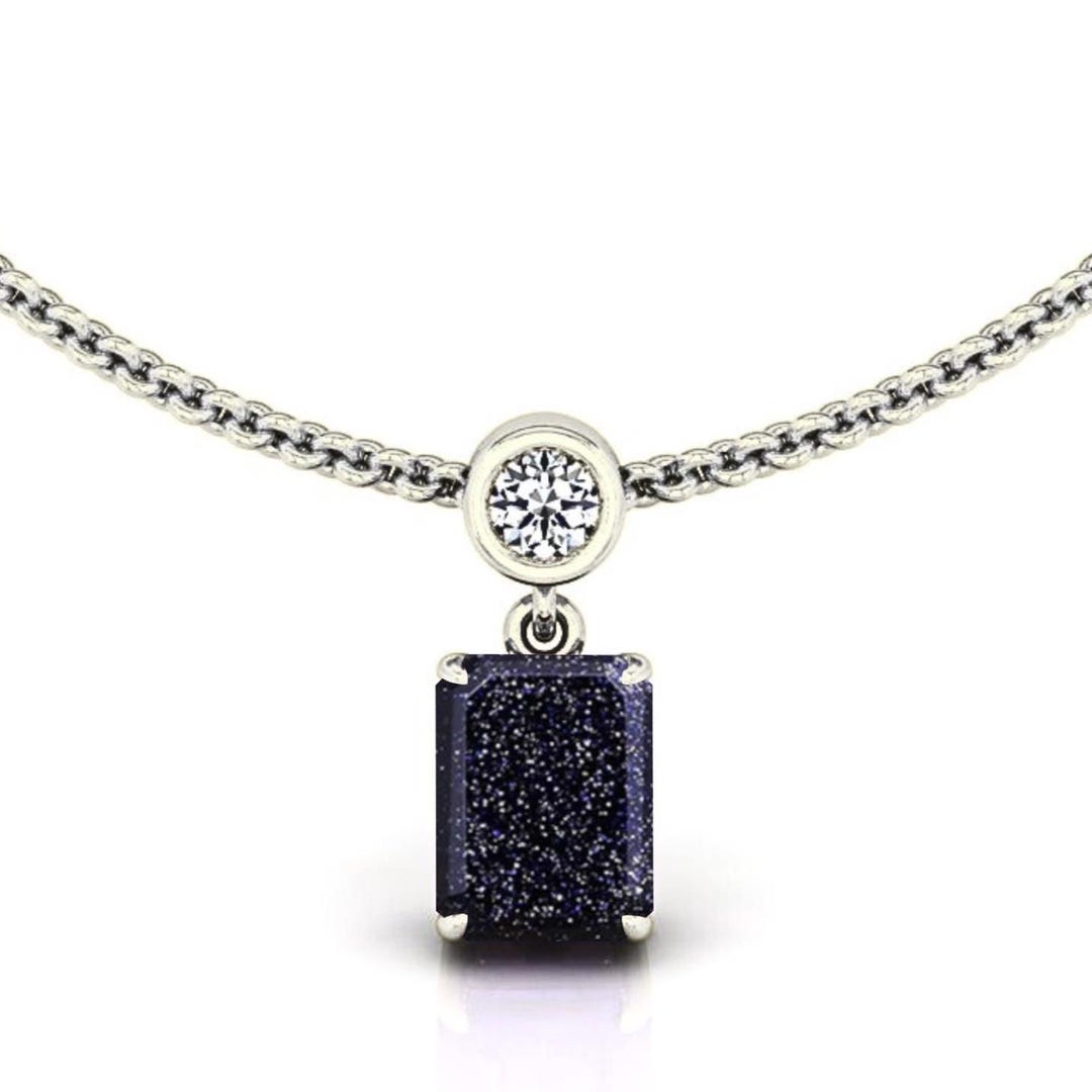 Blue Sandstone Pendant Necklace: 925 Silver, Moissanite Accents, Rose ...