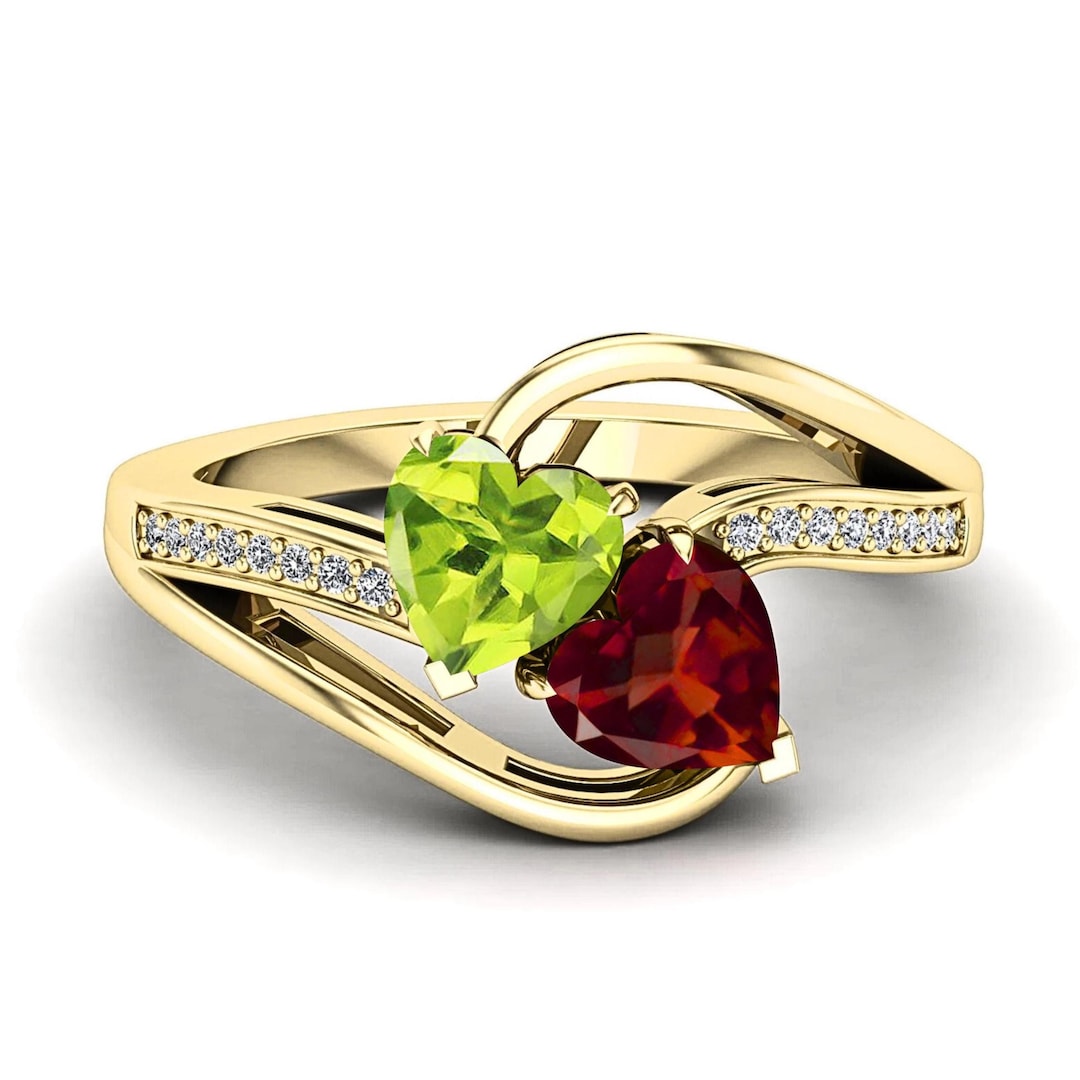 Red Garnet & Peridot Ring: Moissanite Accents, 925 Silver Engagement ...