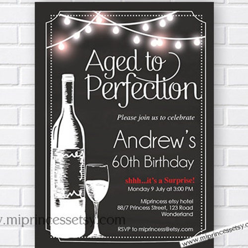 Birthday Party Invitation Aged To Perfection Wine Theme Etsy