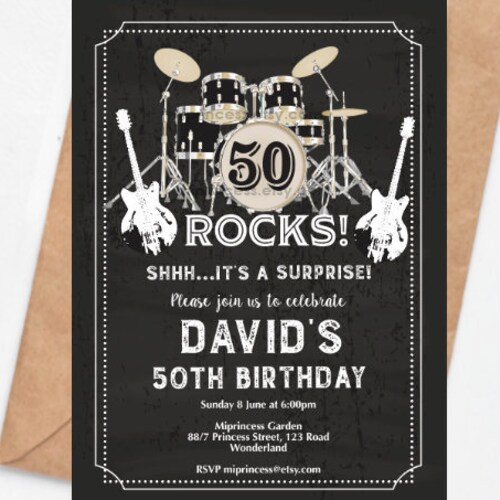 Rock Music Invitation Rock and Roll Men Birthday Party - Etsy
