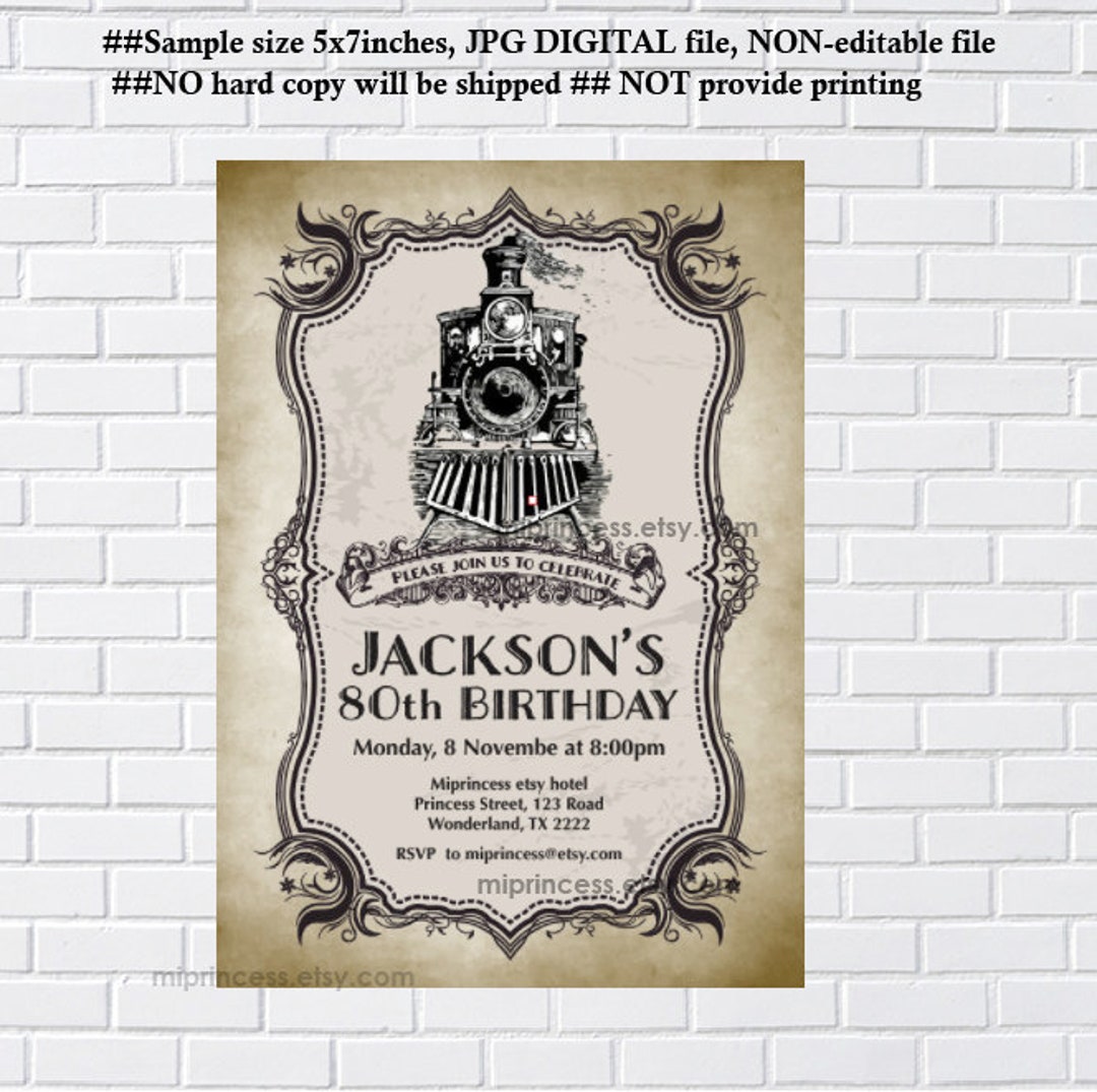 Train Invitation, Vintage Steam Engine Invite, Men Birthday Party ...