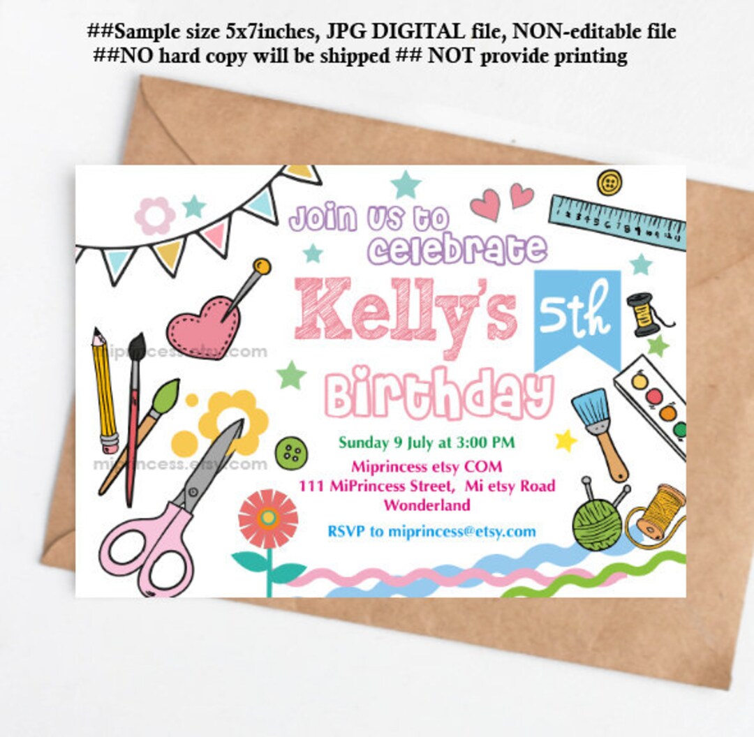 Craft Party, Girl Birthday Invitation, Knitting Arts Crafts Party ...