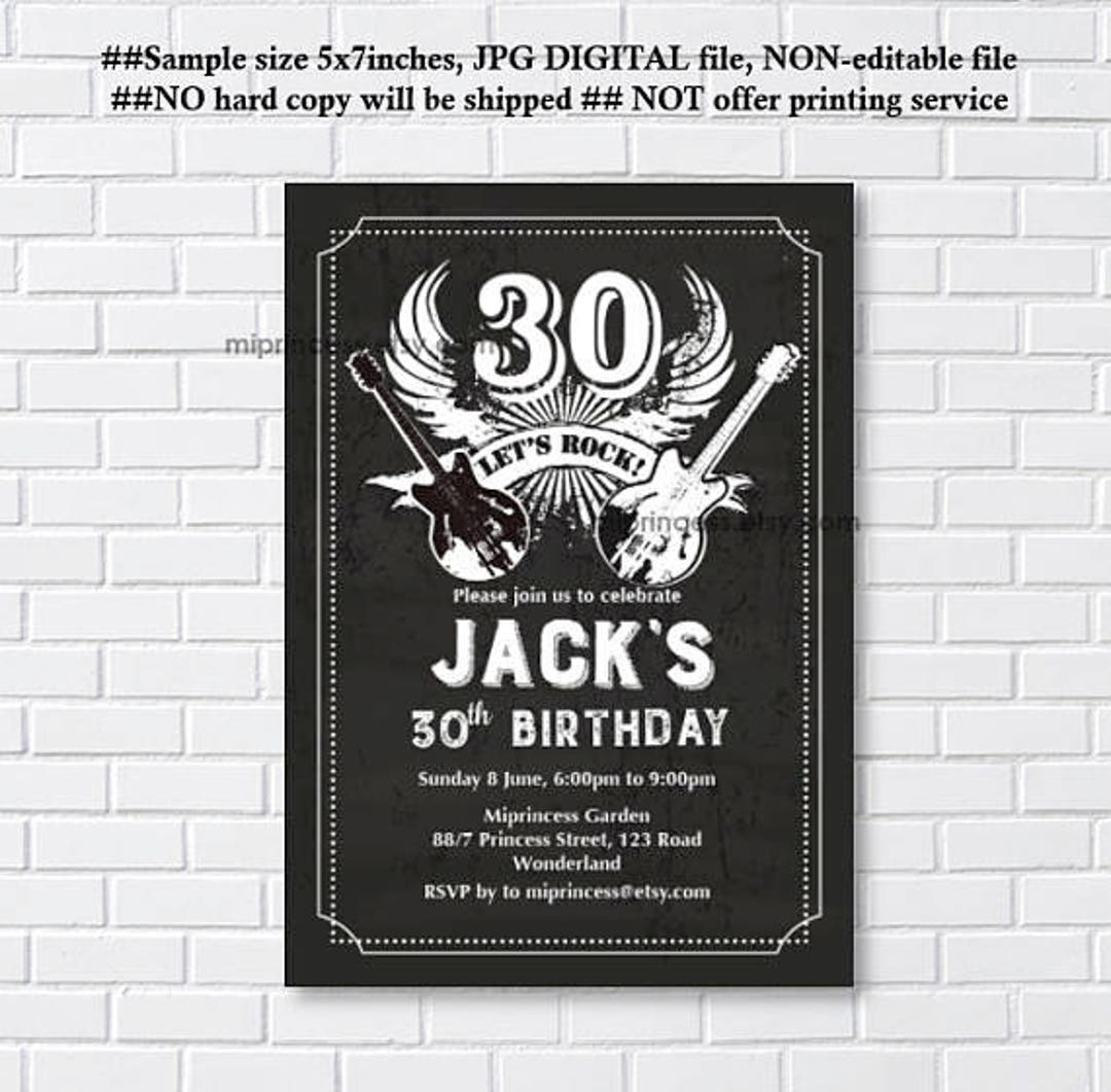 Rock Music Birthday Invitation: Chalkboard Style 889-2 (digital File ...
