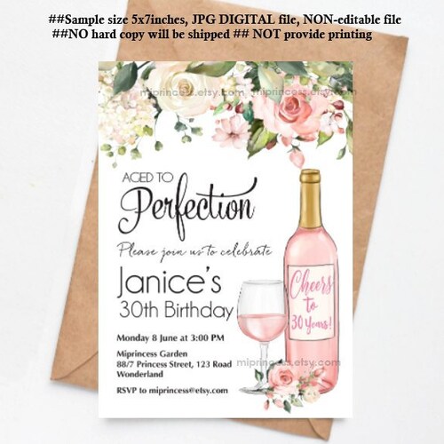 Wine Invitation Women Birthday Party Aged To Perfection Floral Etsy