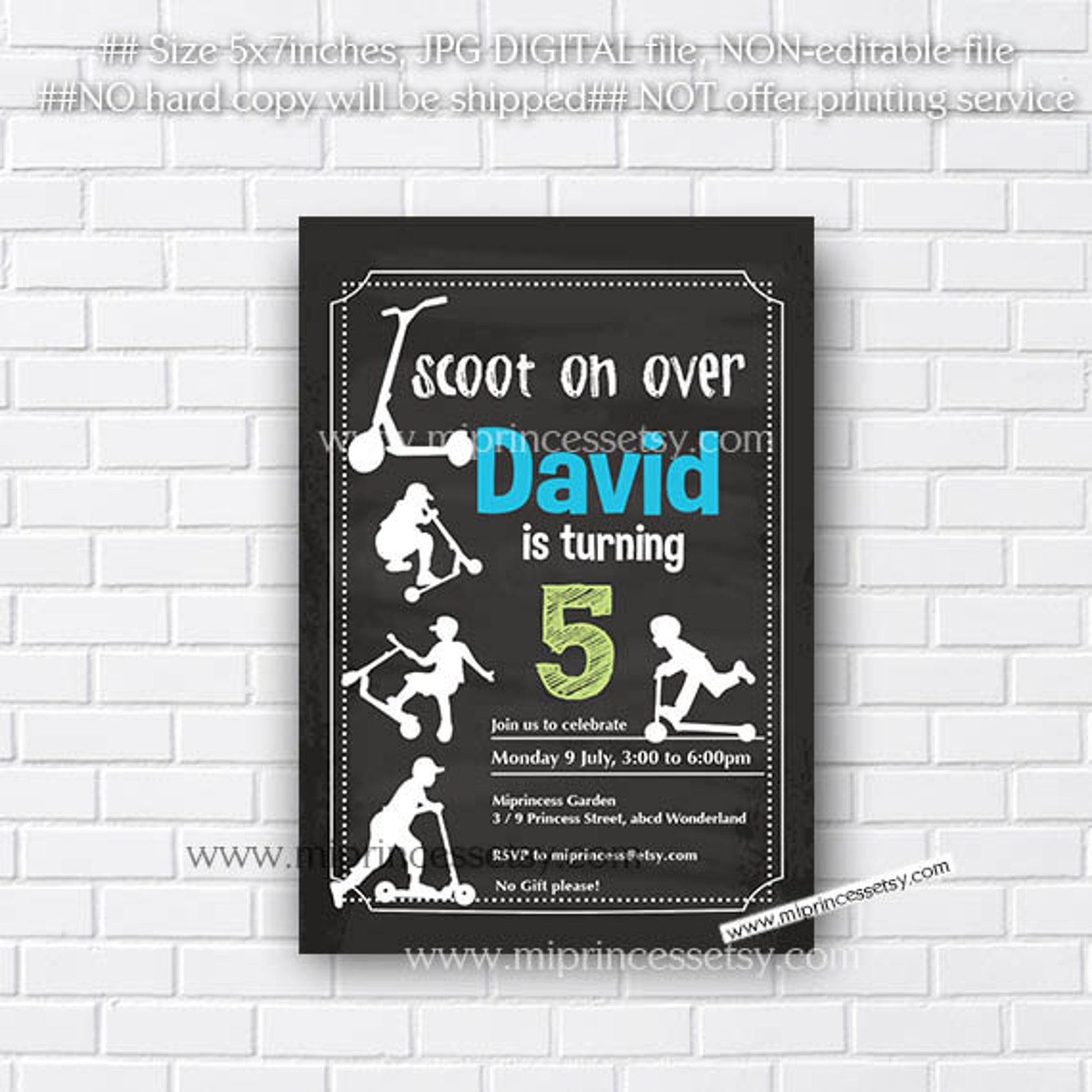 Scooter Invitation Boy Birthday Party Skateboard Bike Party 413 ...