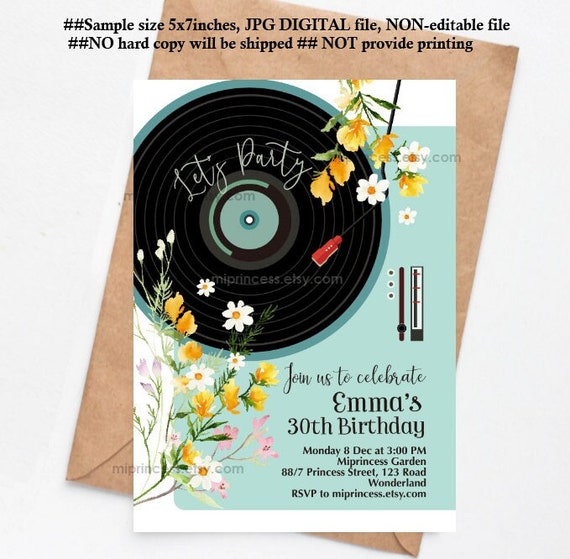Vinyl Record Birthday Party Invitation Retro Vinyl Record Birthday