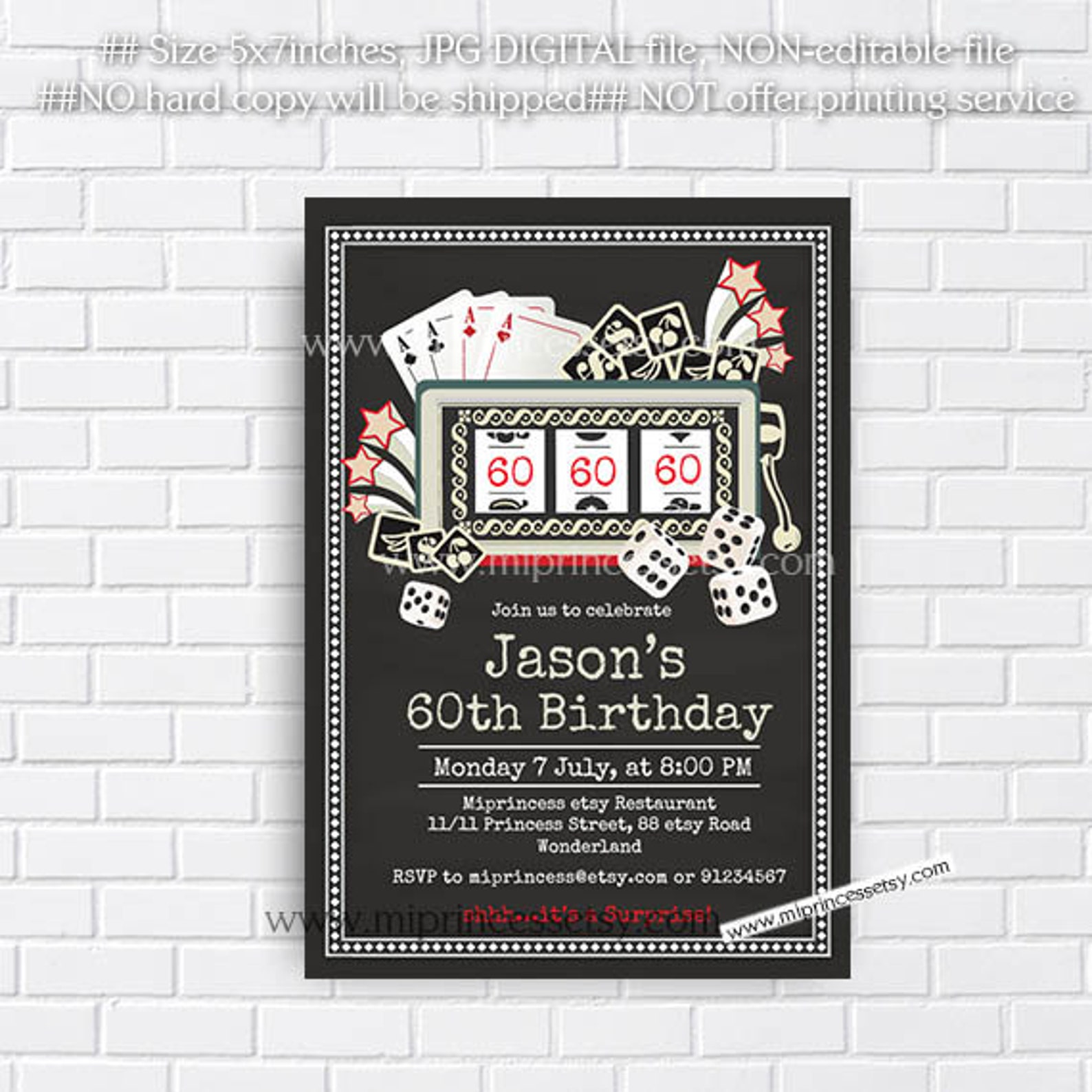 Casino Invitation Slot Machine Adult Birthday Party Invite - Etsy