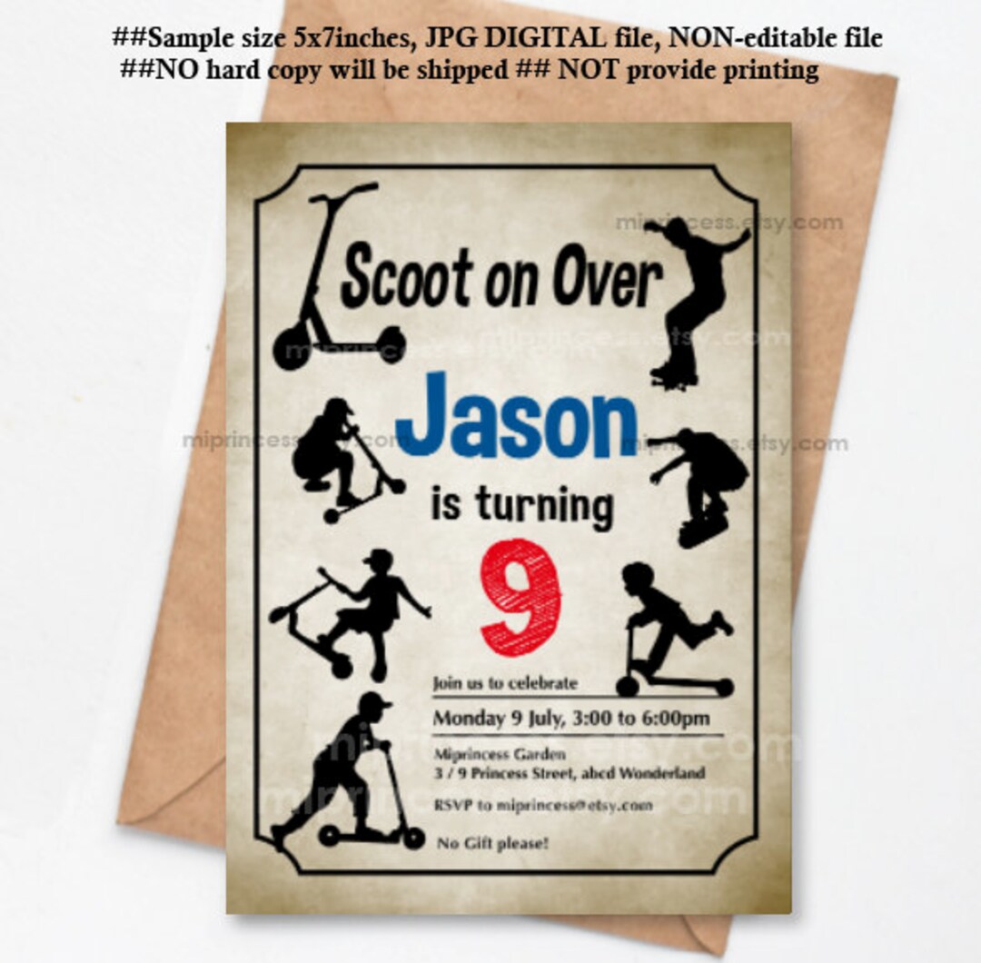 Scooter Invitation Boy Birthday Party Skateboard Biker Invite , 413 ...