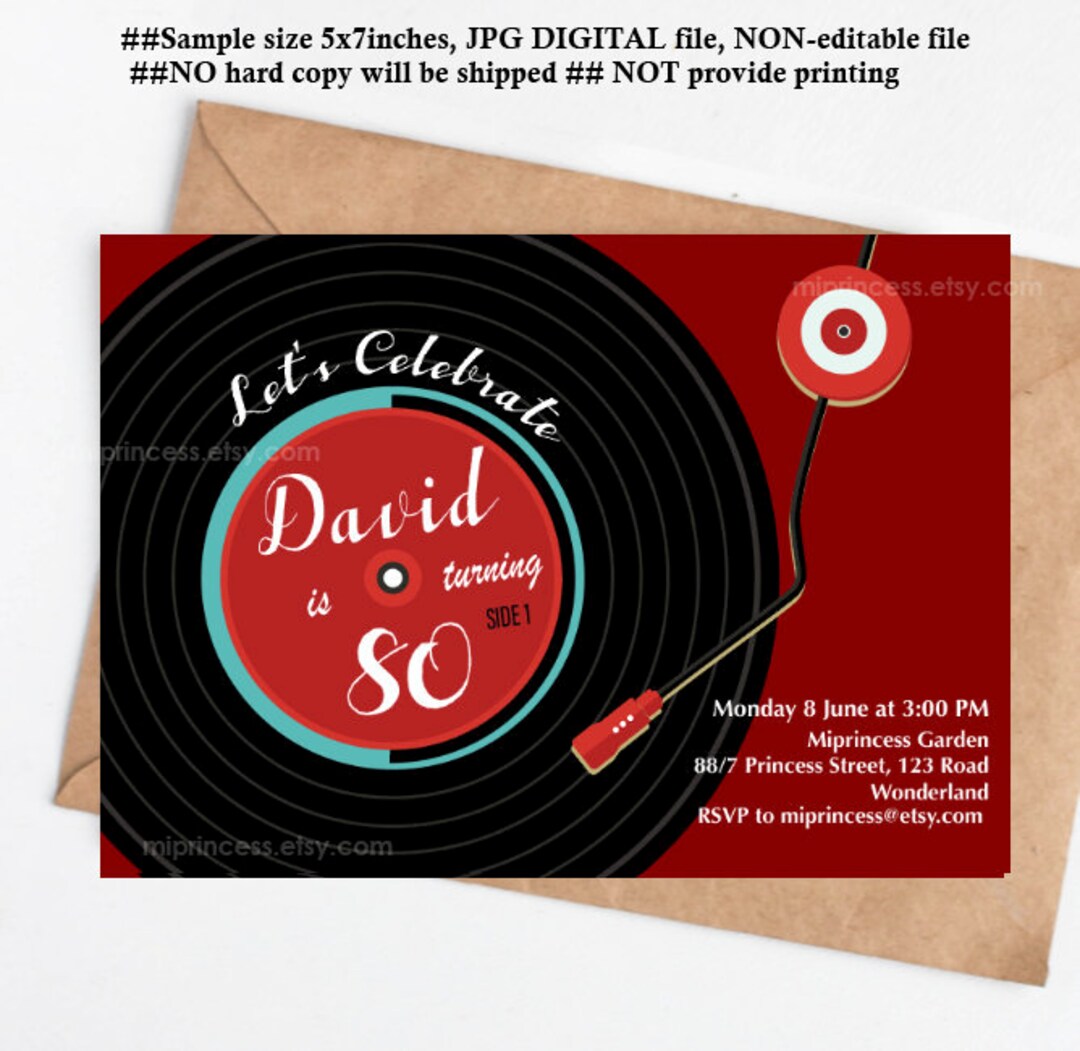 Vintage Vinyl Record Birthday Invitation Oldies Rustic Adult Birthday ...