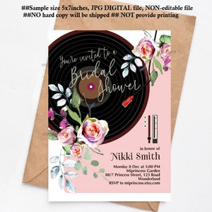 Vinyl Record Invitation Women Birthday Party Floral Oldies Rustic ...