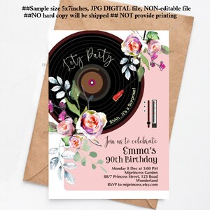 Vinyl Record Invitation Women Birthday Party Floral Oldies Rustic ...