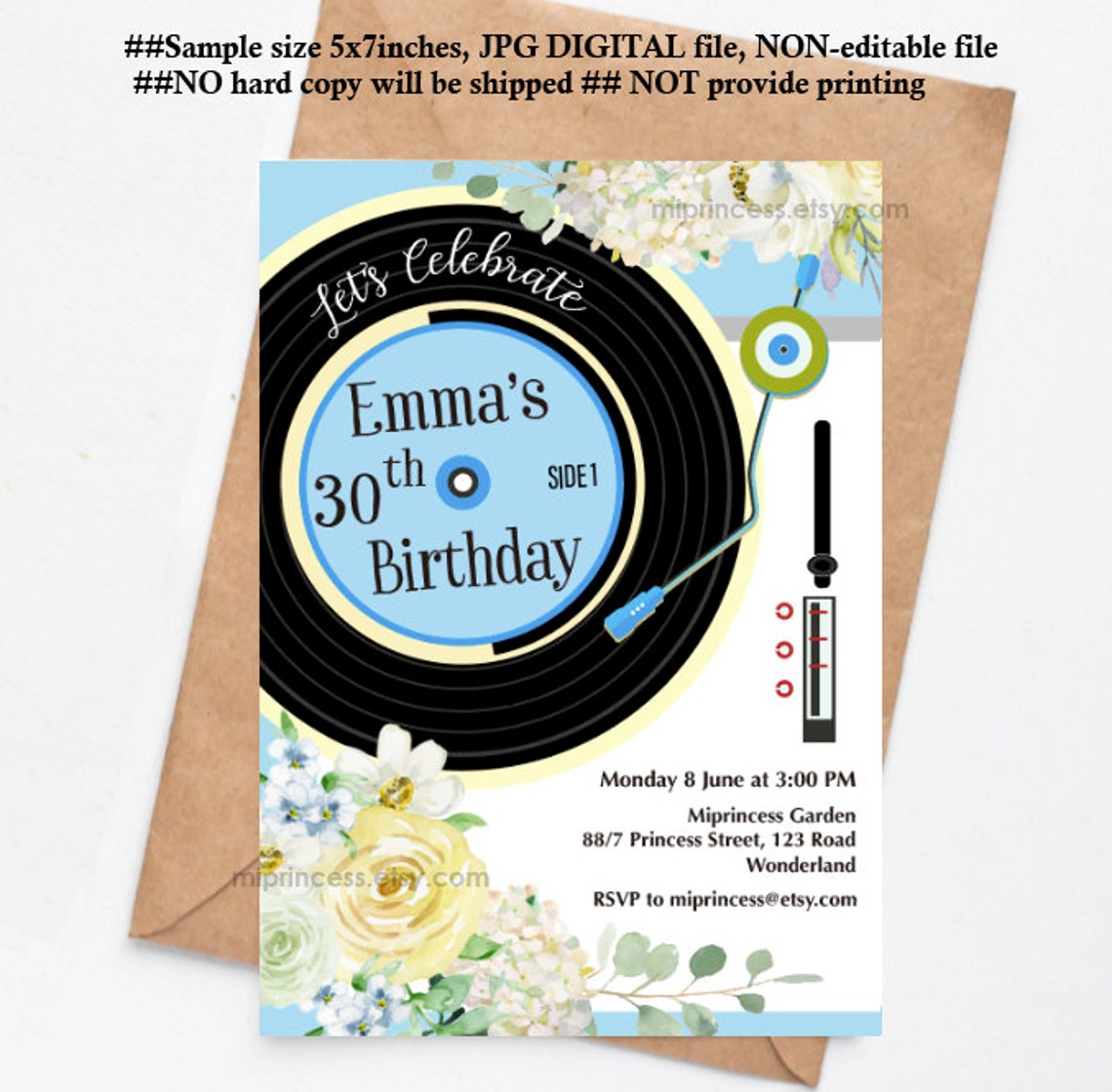 Vinyl Record Invitation Floral Oldies Rustic Baby Shower or - Etsy