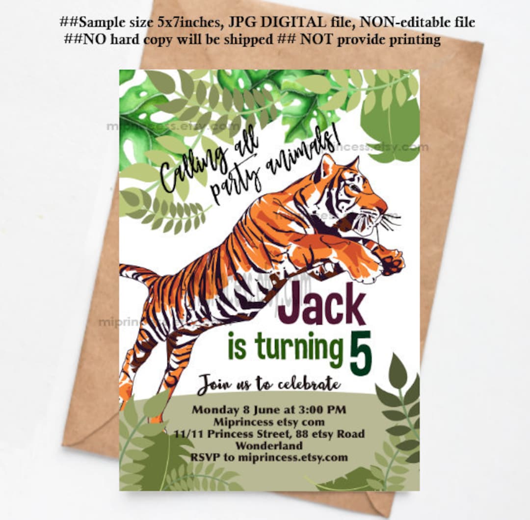 Tiger Invitation, Boy Birthday Party, Animal Jungle Tiger , Zoo ...