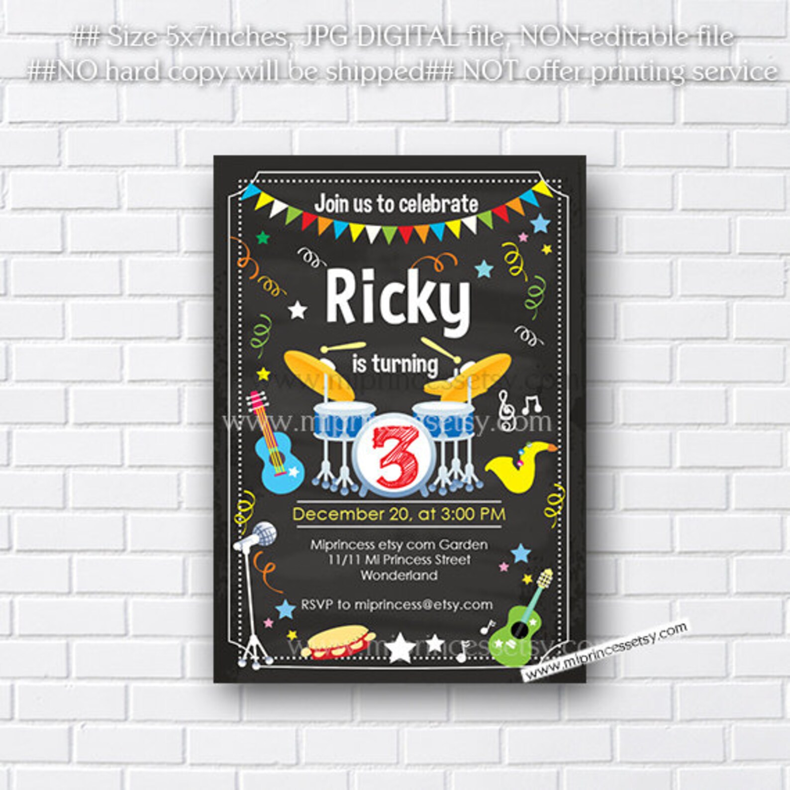 Kids music party boy birthday invitation girl birthday musical | Etsy