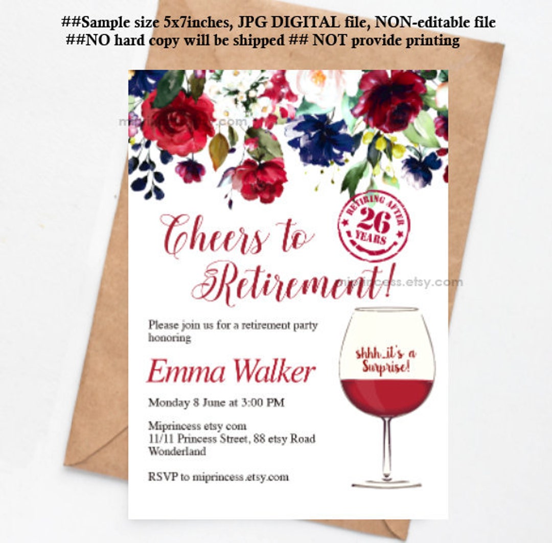 Retirement Invitation Cheers to Retirement Retiring Invitation Wine ...
