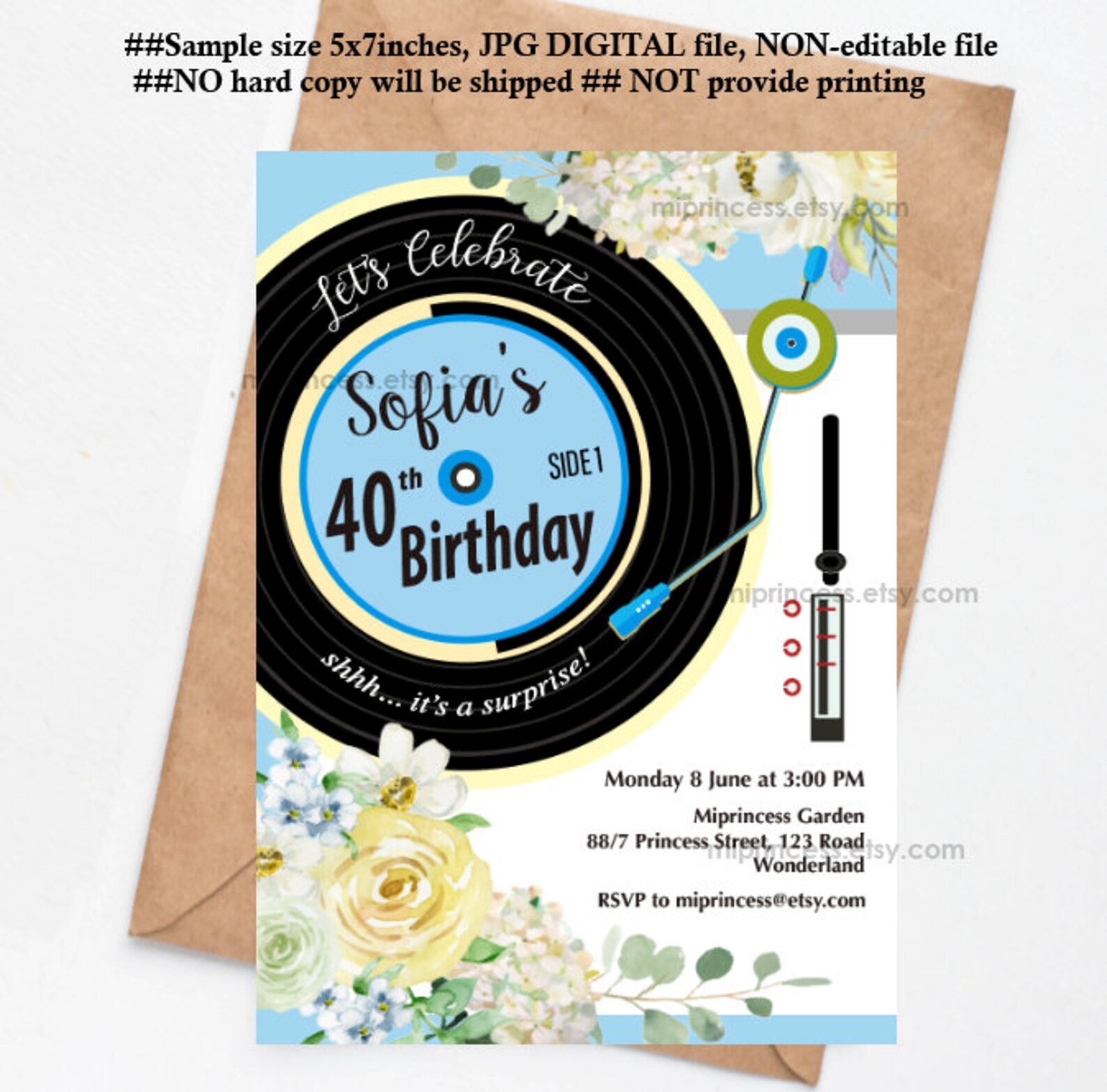 Vinyl Record Invitation Floral Oldies Rustic Baby Shower or | Etsy