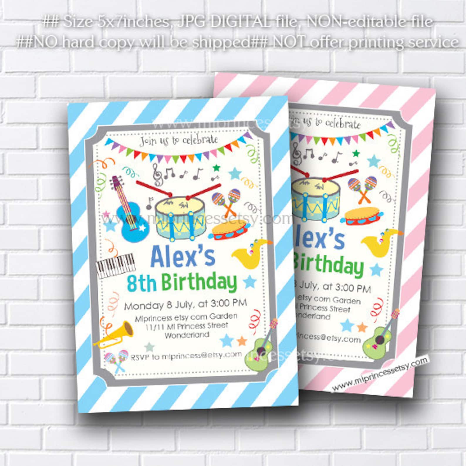 Kids Music Birthday Invitation Piano Drum Invite Guitar - Etsy