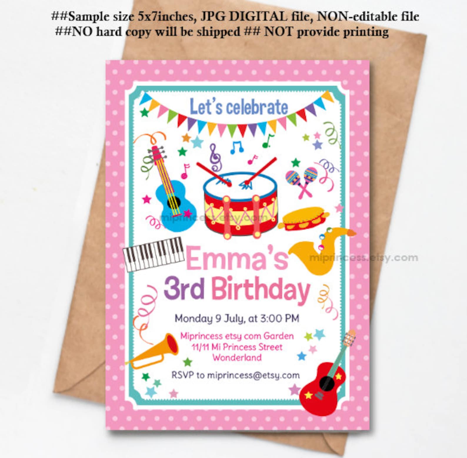 Kids Music Invitation Girl Birthday Invite Boy Birthday - Etsy